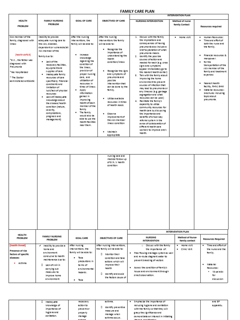 2 Family Care Plan-Health Deficit | PDF | Nursing | Pneumonia