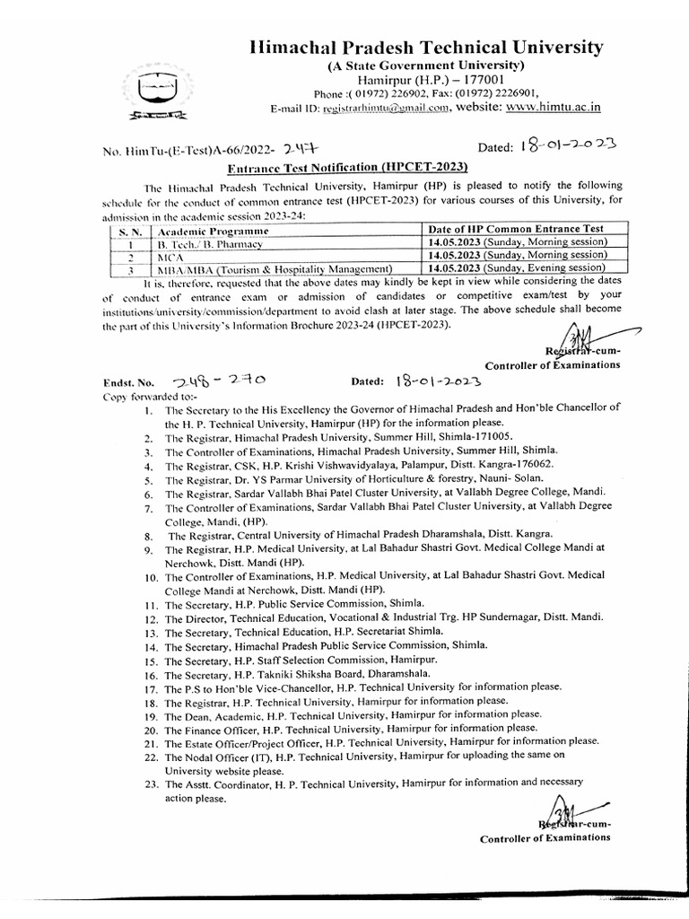 HPCET 2023 Schedule PDF | PDF