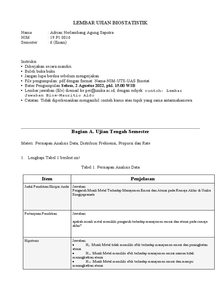Soal Ujian Biostat-UTS Dan UAS Biostat | PDF