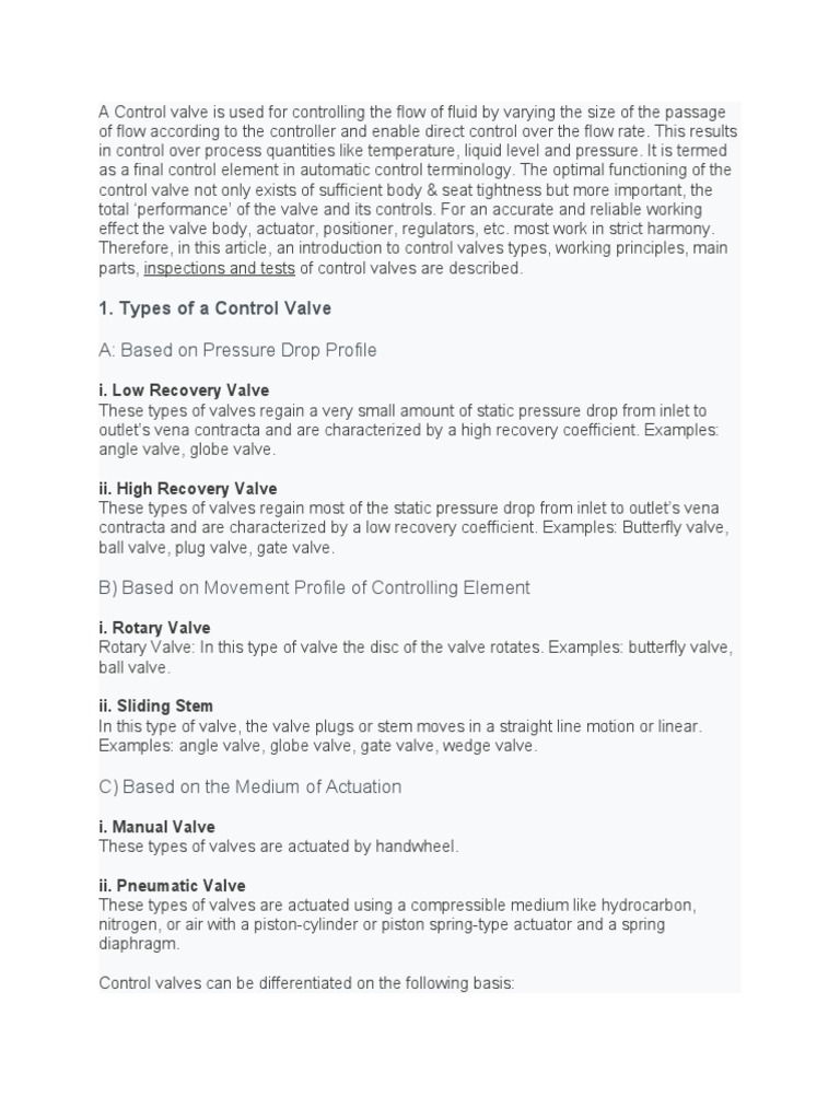 Control Valve Pdf Valve Leak