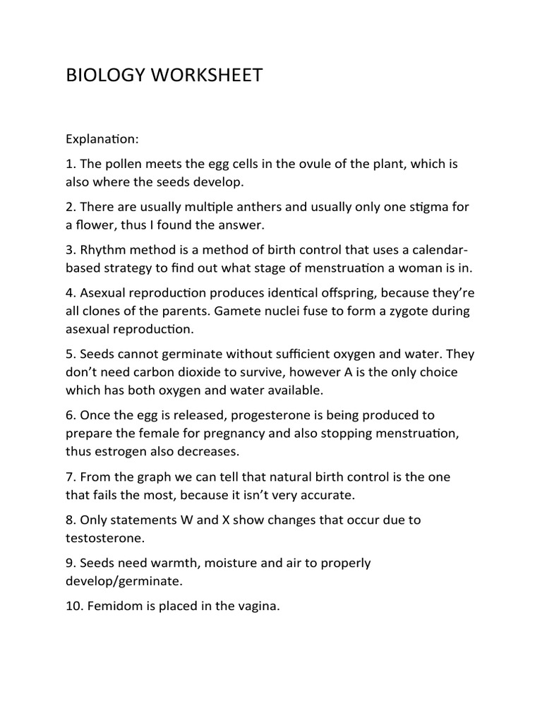 Exploring Key Biological Concepts: A Worksheet on Reproduction ...