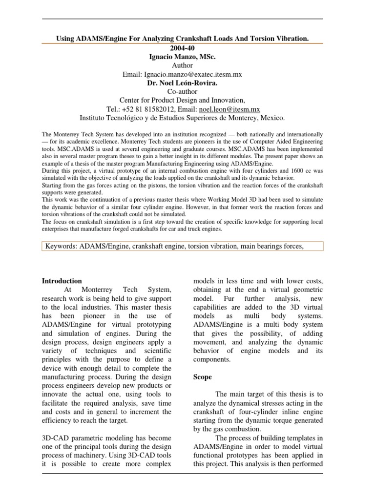 Crankshaft Analysis Using ADAMS/Engine | PDF | Engines | Simulation