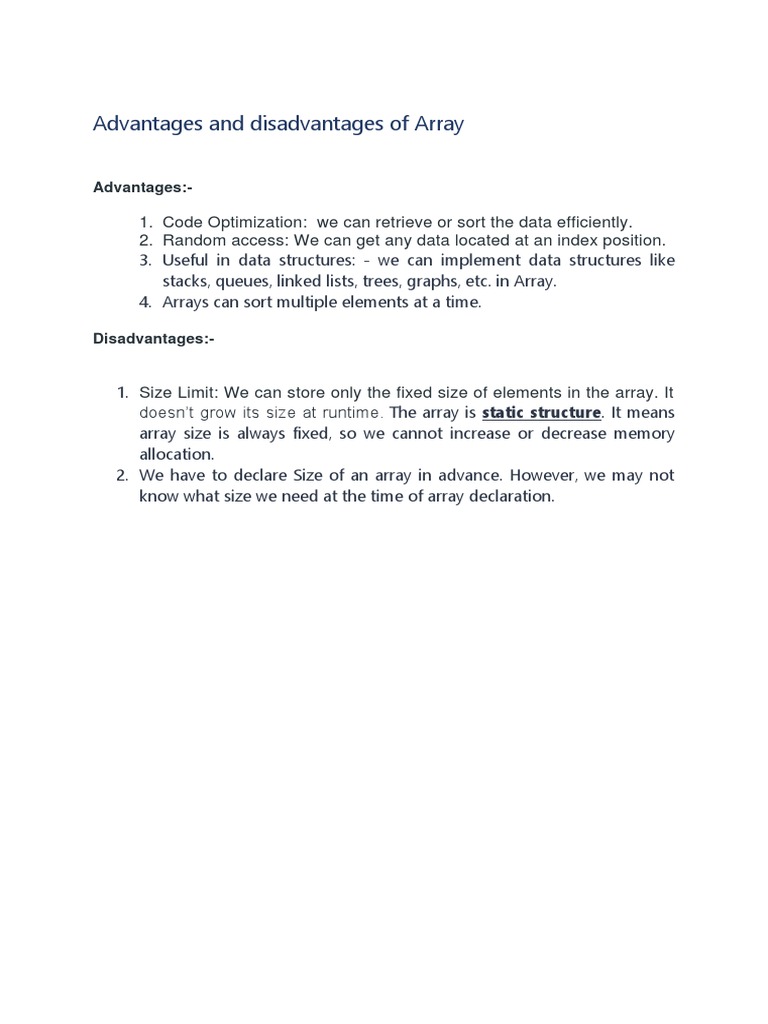 Advantages and Disadvantages of Array PDF | PDF