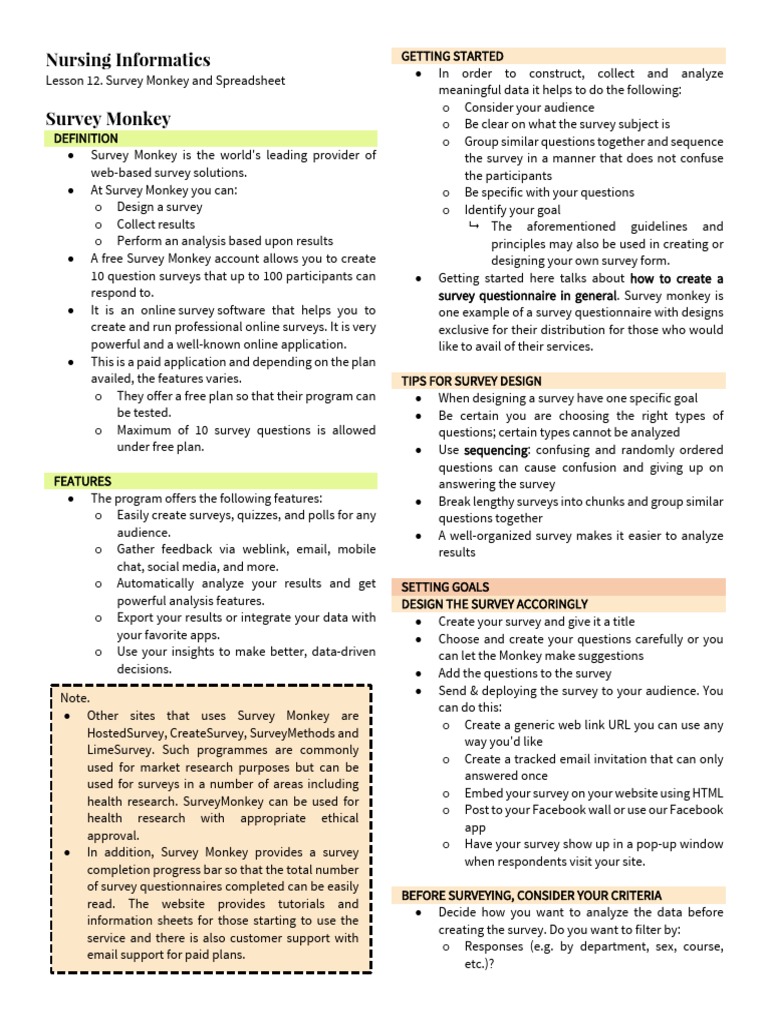Lesson 12. Survey Monkey and Spreadsheet | PDF | Spreadsheet | Worksheet