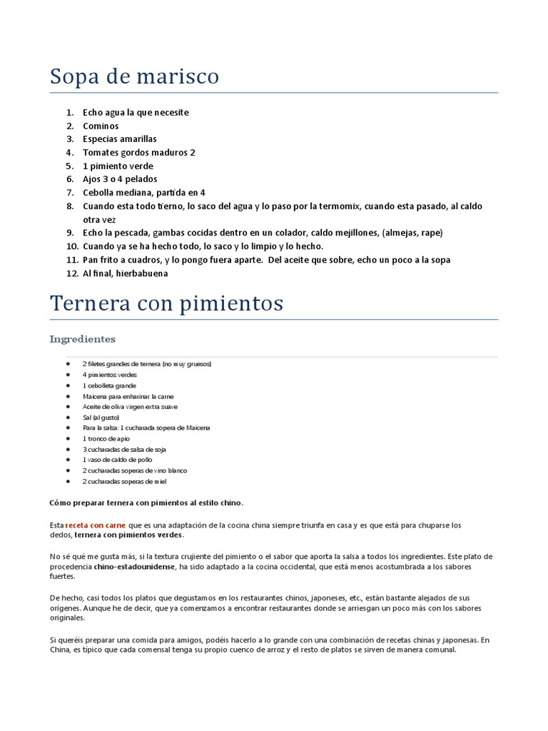 Receta Sopa Marisco | PDF | Caldo | Salsa