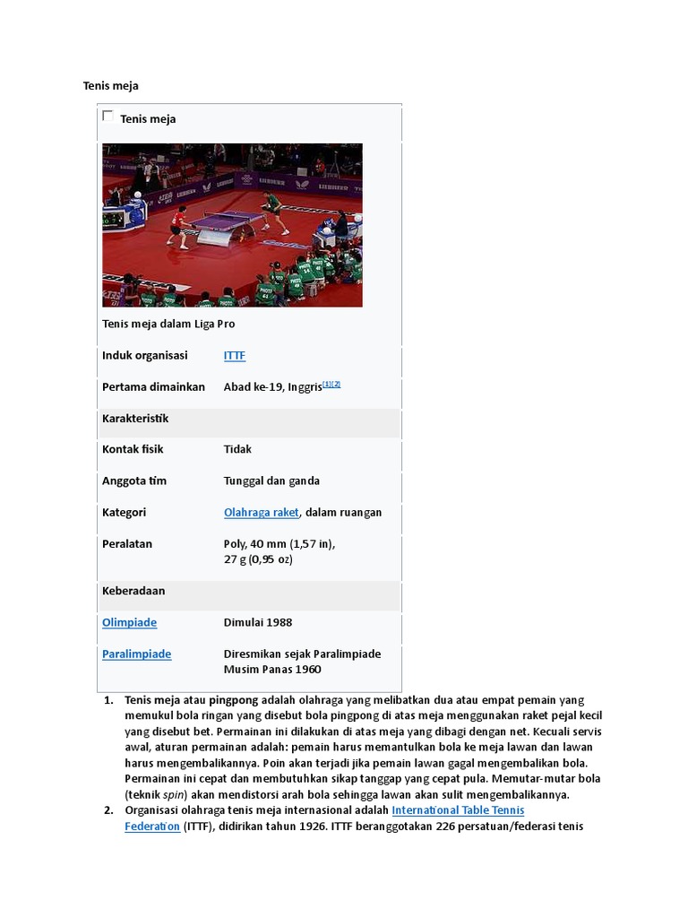Tenis Meja PDF | PDF