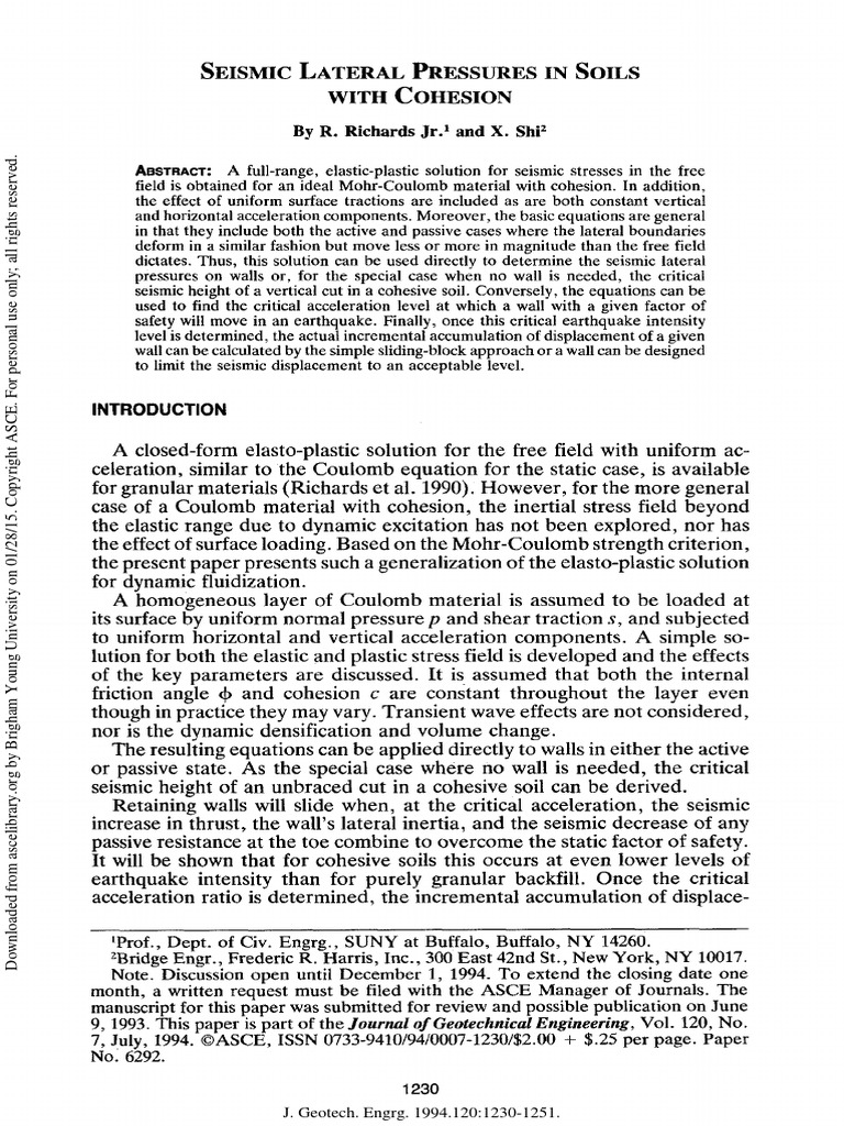 Seismic Lateral Pressures in Soils With Cohesion PDF | PDF | Stress ...