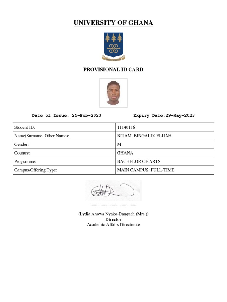 University of Ghana: Provisional Id Card | PDF