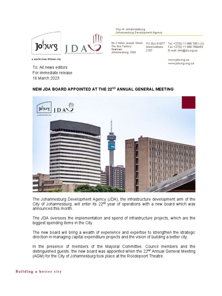 New Jda Board Appointed at The 22nd Annual General Meeting | PDF | Business Economics | Economies