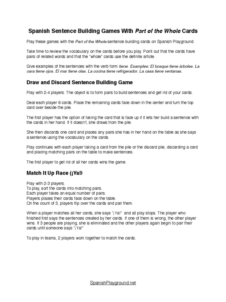 Spanish Sentence Building Games Instructions PDF | PDF | Question | Grammar