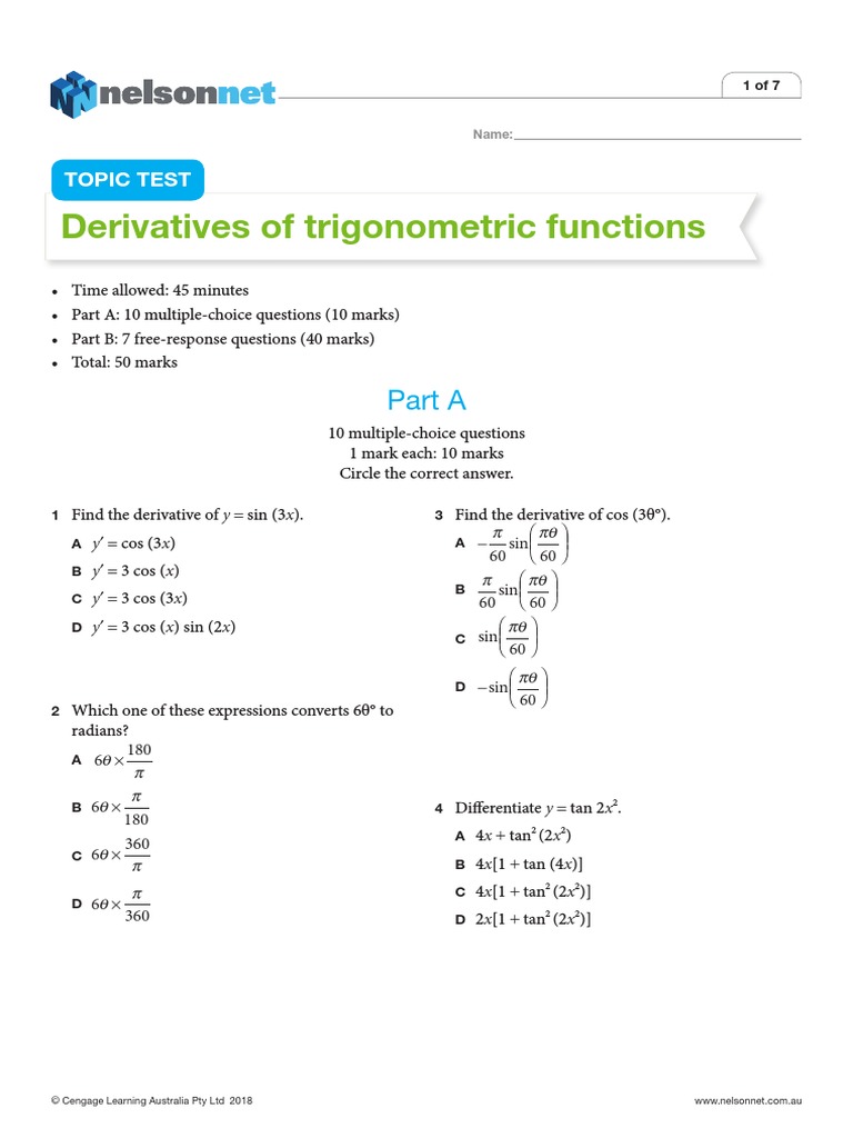 Derivatives of Trig Functions - TT | PDF | Mathematical Analysis ...