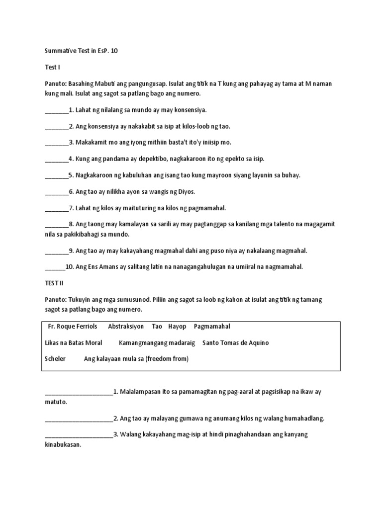 Summative Test-Esp 10 | PDF