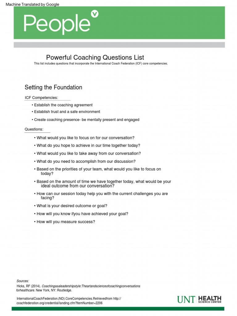 Powerful Coaching Questions List: Setting The Foundation | PDF | Goal ...