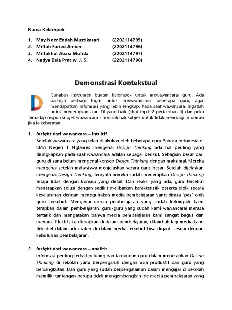 Topik 6 - Demonstrasi Kontekstual (Design Thinking) | PDF