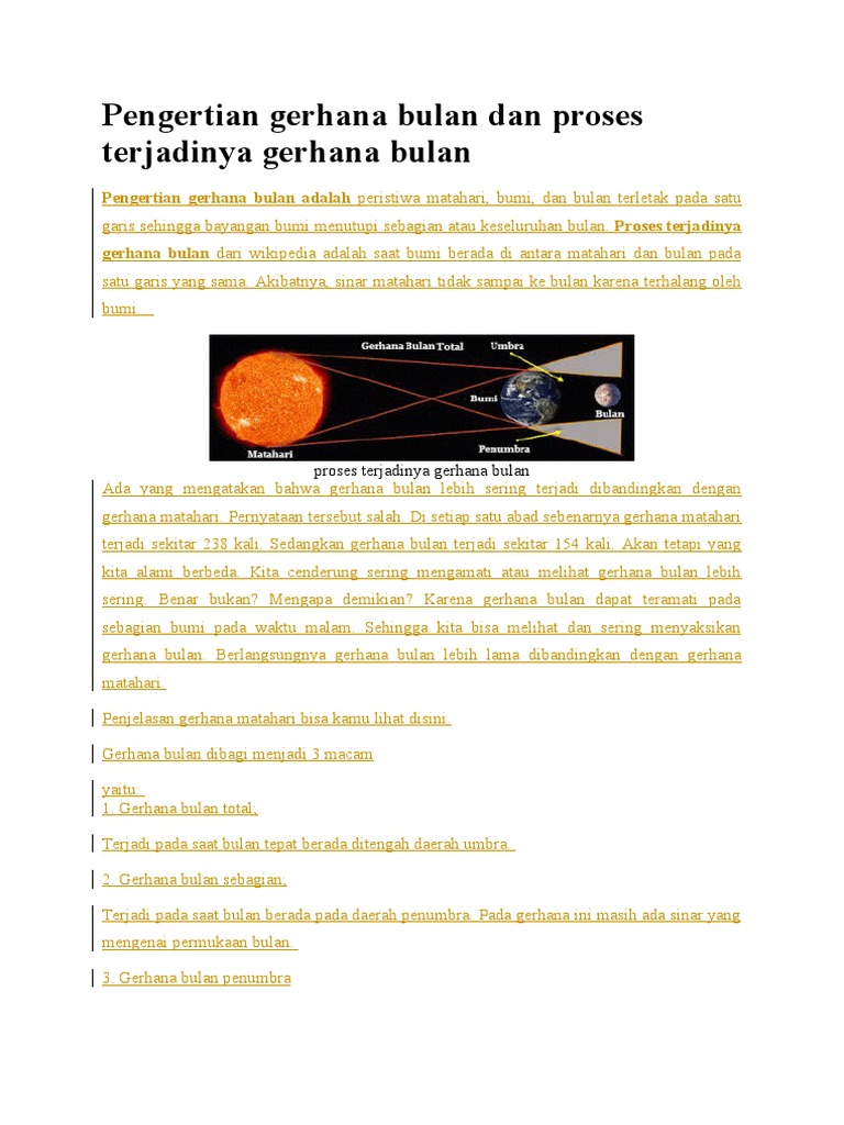 Pengertian Gerhana Bulan Dan Proses Terjadinya Gerhana Bulan | PDF