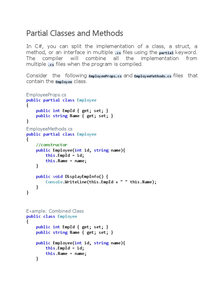 Partial Classes and Methods | PDF | Class (Computer Programming) | Method (Computer Programming)