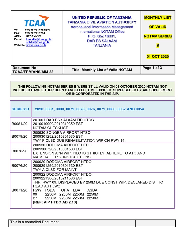 Monthly List of Valid Notam Series B | PDF | Air Traffic Control | Aviation