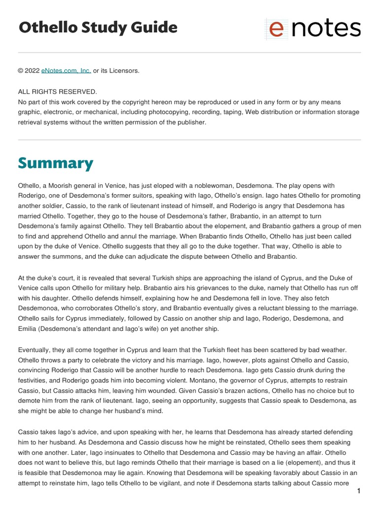 Enotes Othello Summary | PDF | Iago | Othello