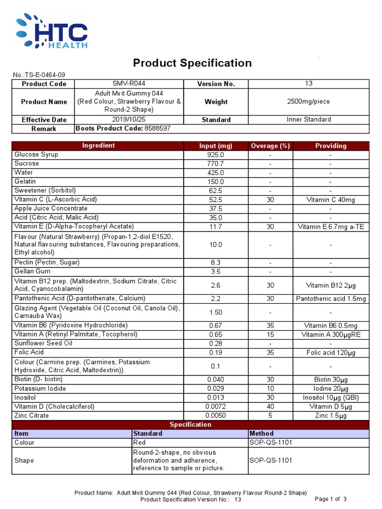 HF-ADULTMV60 Adult Multivitamin Gummy 8588597 SMV-R044 | PDF | Vitamin ...