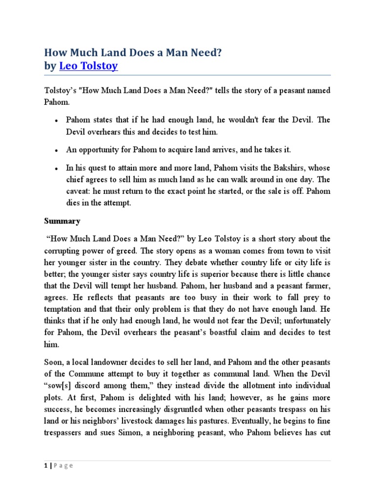 How Much Land Does A Man Need | PDF | Greed | Leo Tolstoy