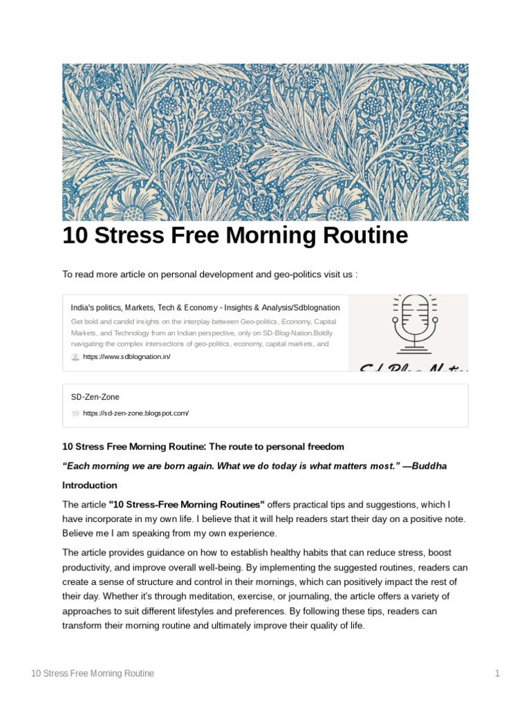 10 Stress Free Morning Routine-Saugata Dastider | PDF | Gout | Sleep 10 Stress Free Morning Routine-Saugata Dastider | PDF | Gout | Sleep