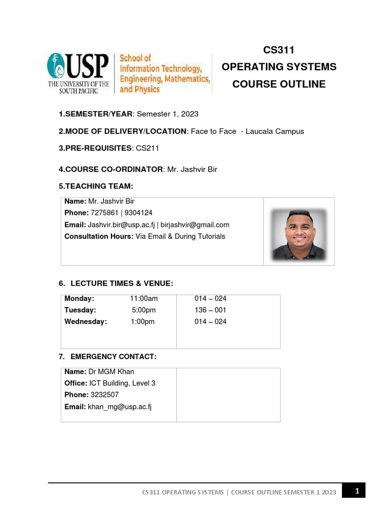 CS311 Operating System Course Outline Sem 1 2023 | PDF | Operating System | Thread (Computing)