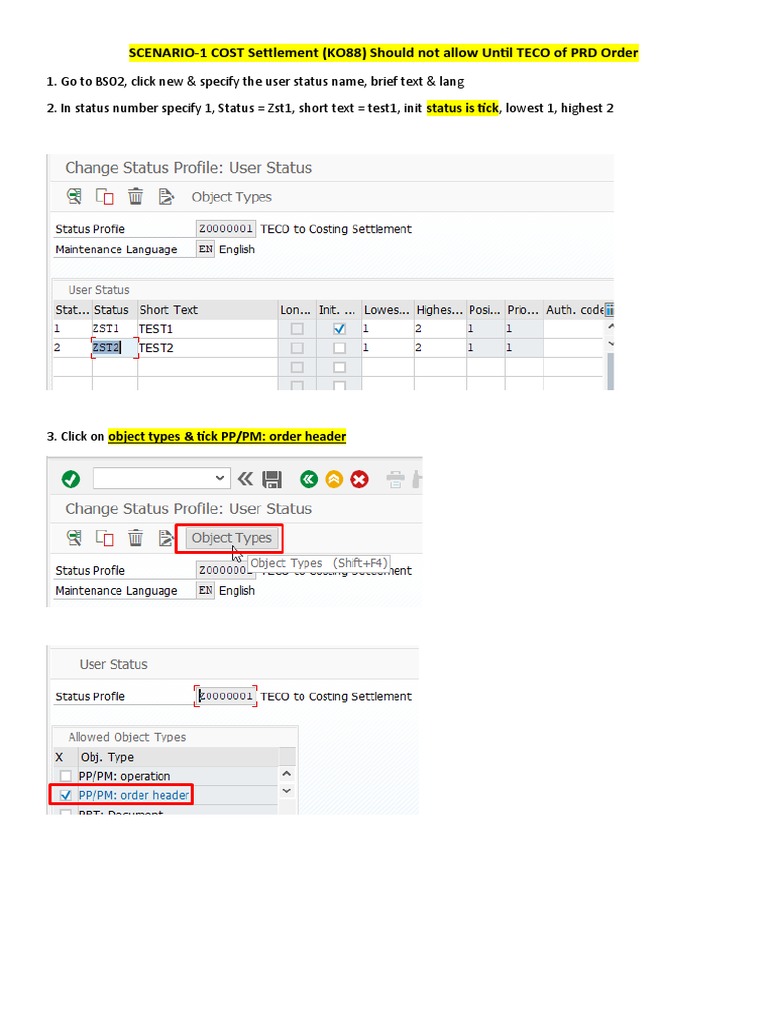 Status Profile Creation and Assignment To An Order Type in SAP PP | PDF ...