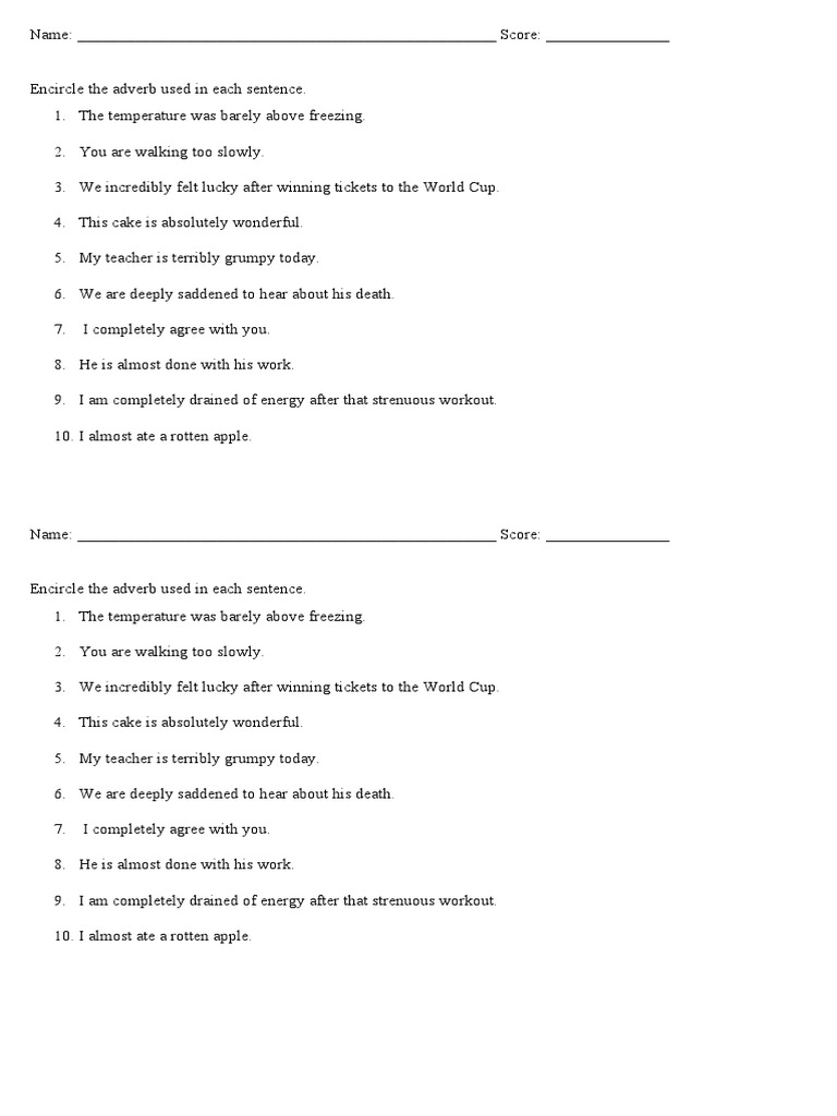Adverb Worksheet Grade 6 Pdf