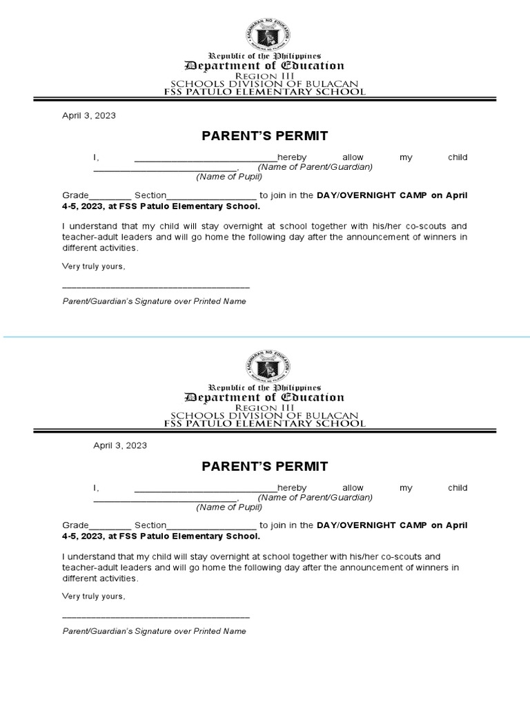Parents Permit OVERNIGHT | PDF