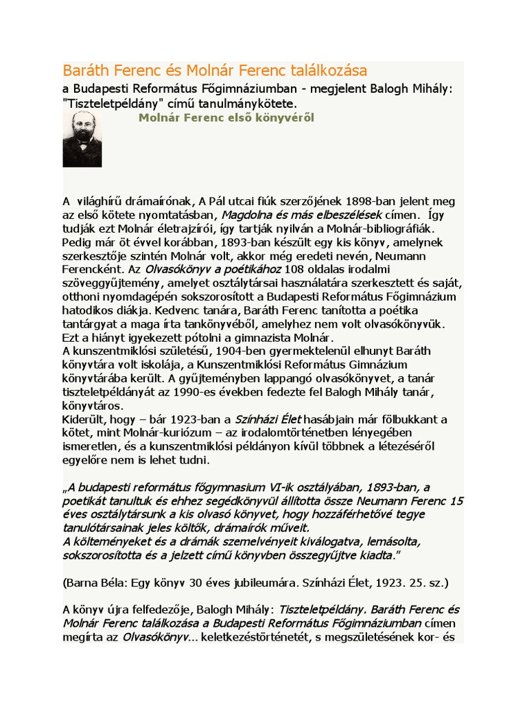 Baráth Ferenc és Molnár Ferenc találkozása | PDF