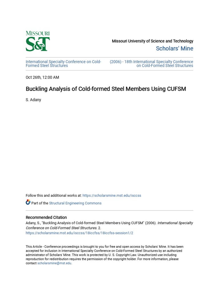 Buckling Analysis Of Cold Formed Steel Members Using Cufsm Download Free Pdf Buckling Bending