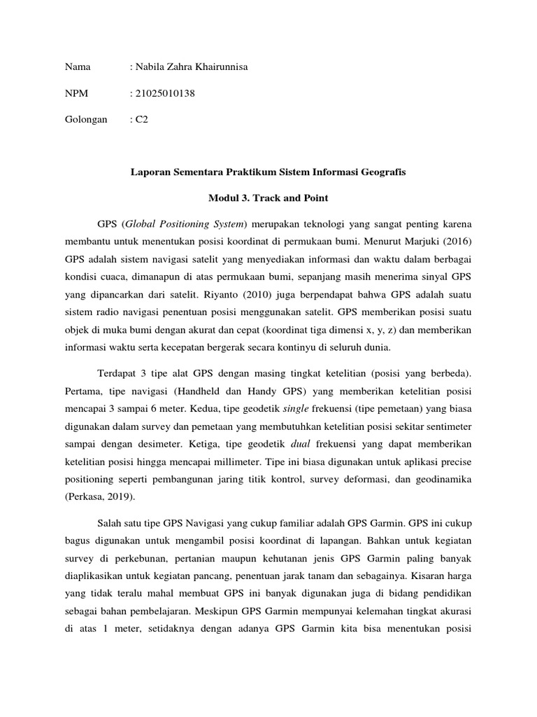 Laporan Sementara Praktikum Sistem Informasi Geografis Modul 3. Track and Point | PDF
