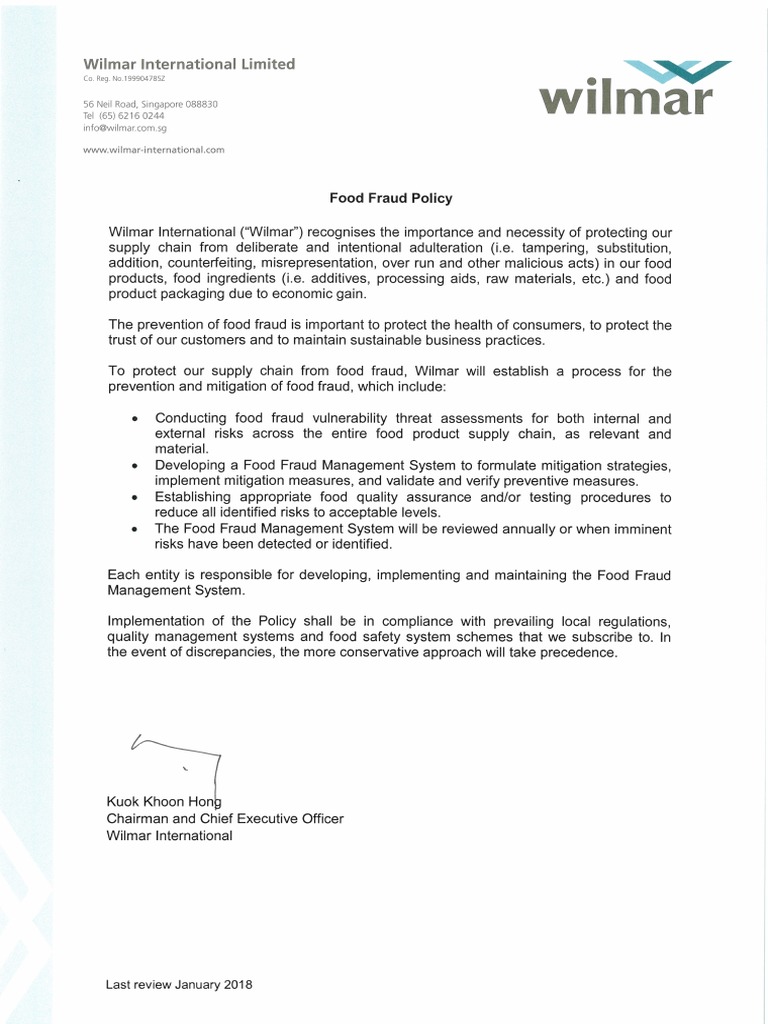 Food Fraud Policy | PDF