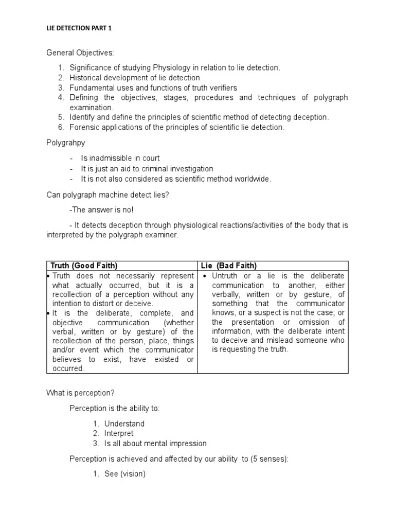 Lie Detection Part 1 Download Free Pdf Polygraph Deception