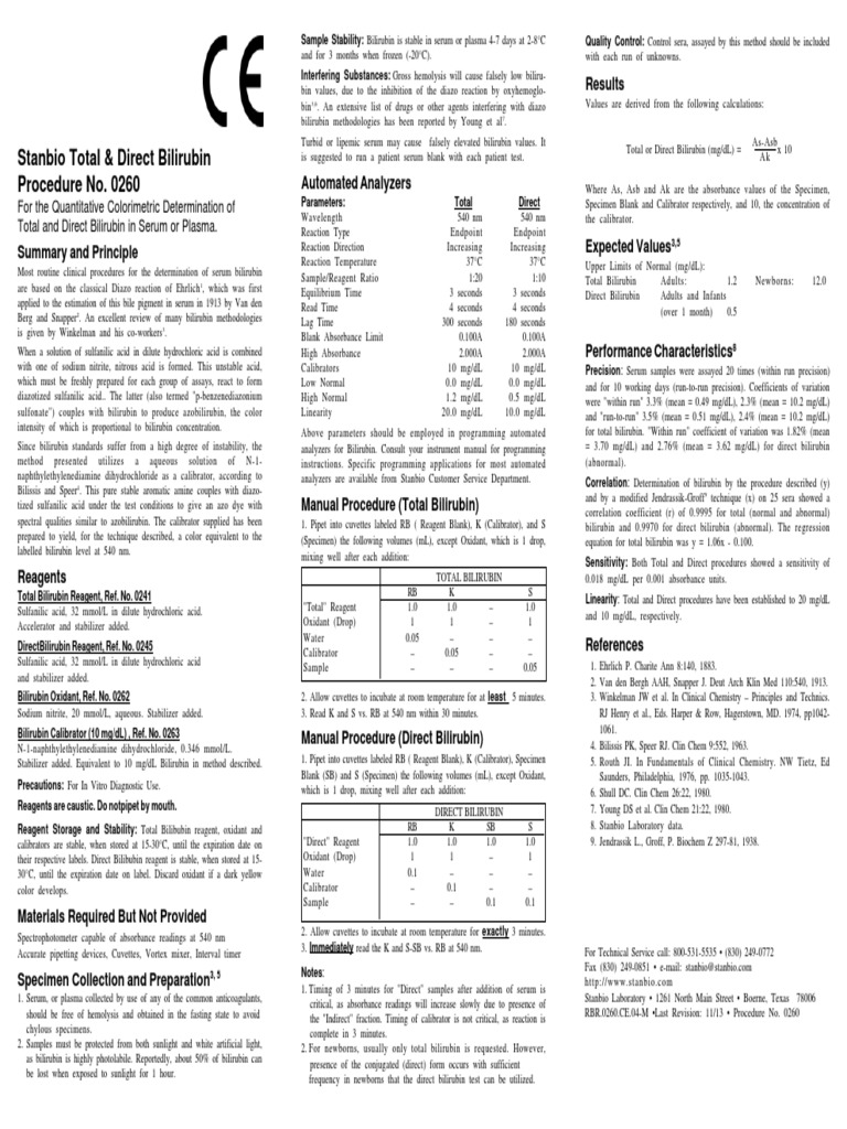 Stanbio DIrect and Total BIlirubin PDF | PDF | Blood Plasma | Chemistry