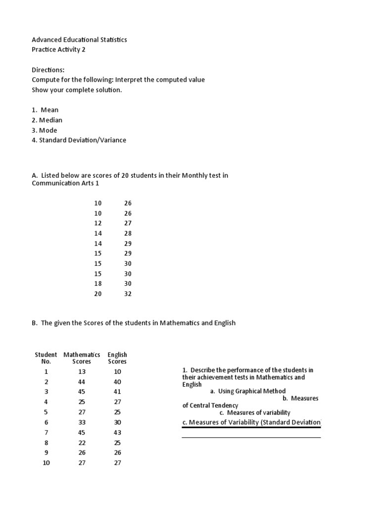 Adv Statistics Practice Activity 2 | PDF | Variance