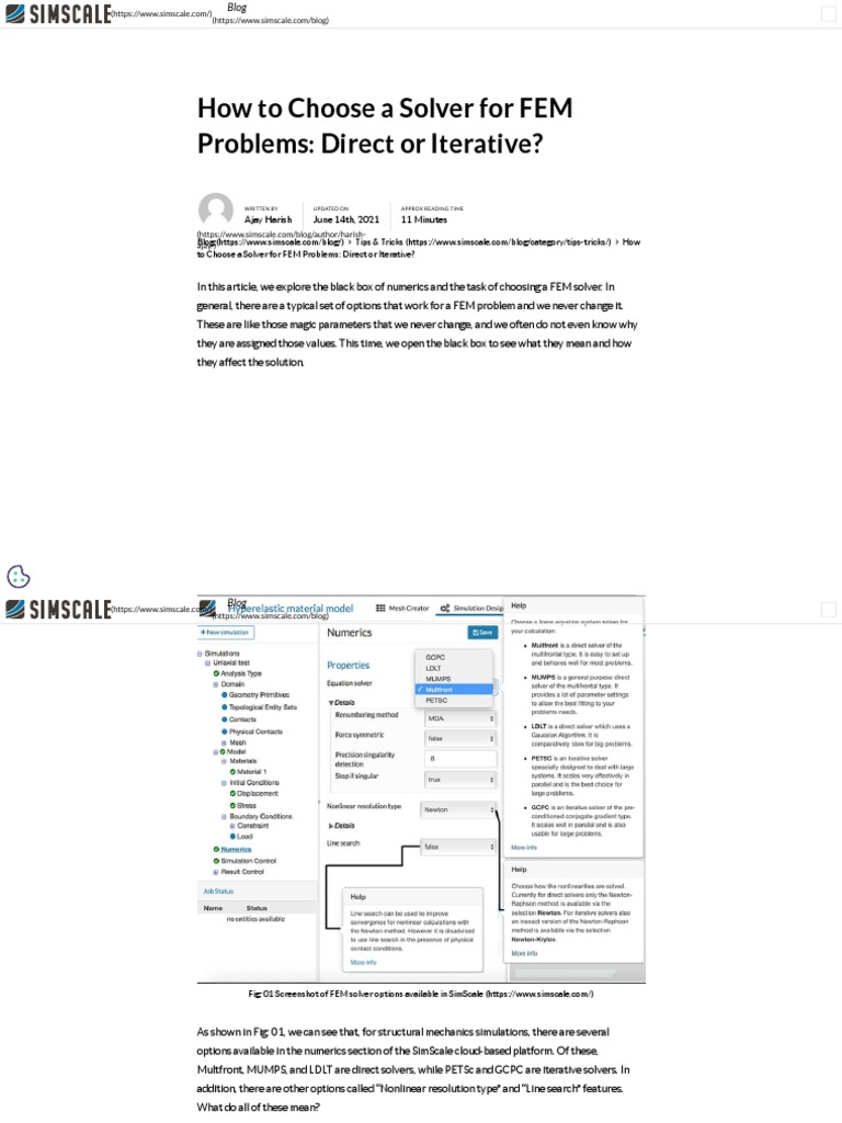 Choosing A Solver For Fem Direct Or Iterative Simscale Pdf Finite Element Method