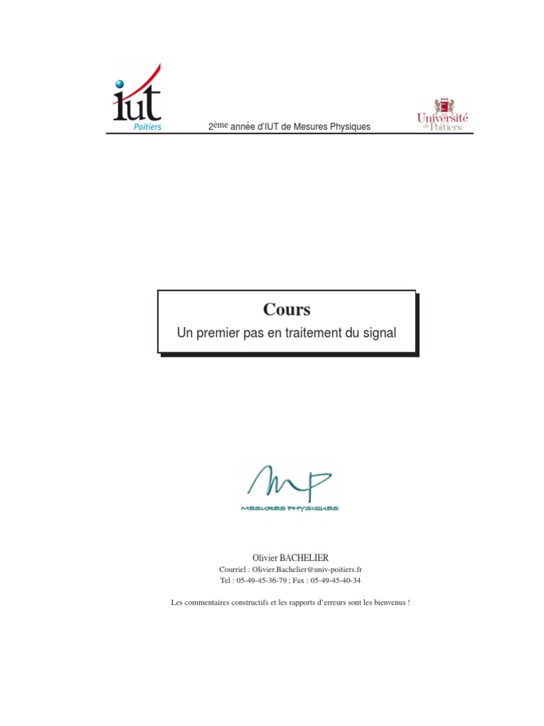 Introduction au traitement du signal | PDF | Filtre (électronique ...