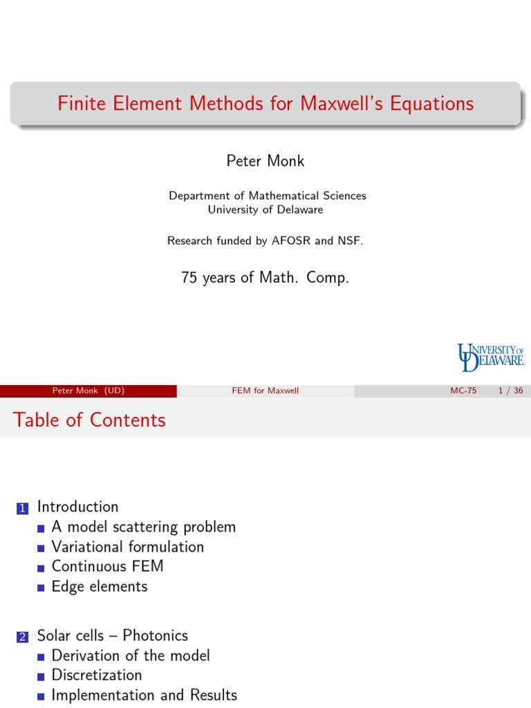 Finite Element Methods For Maxwells Equations Peter Monk University of Delaware | Download Free ...