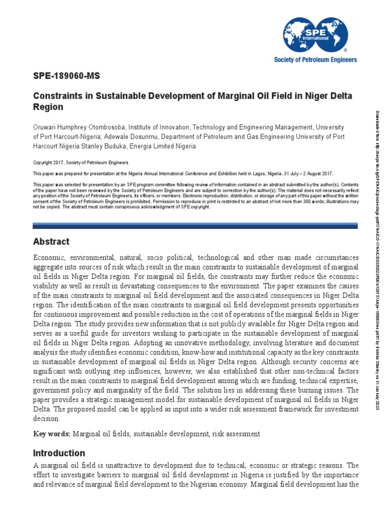Marginal Field Constrain in Niger Delta | PDF | Natural Gas ...