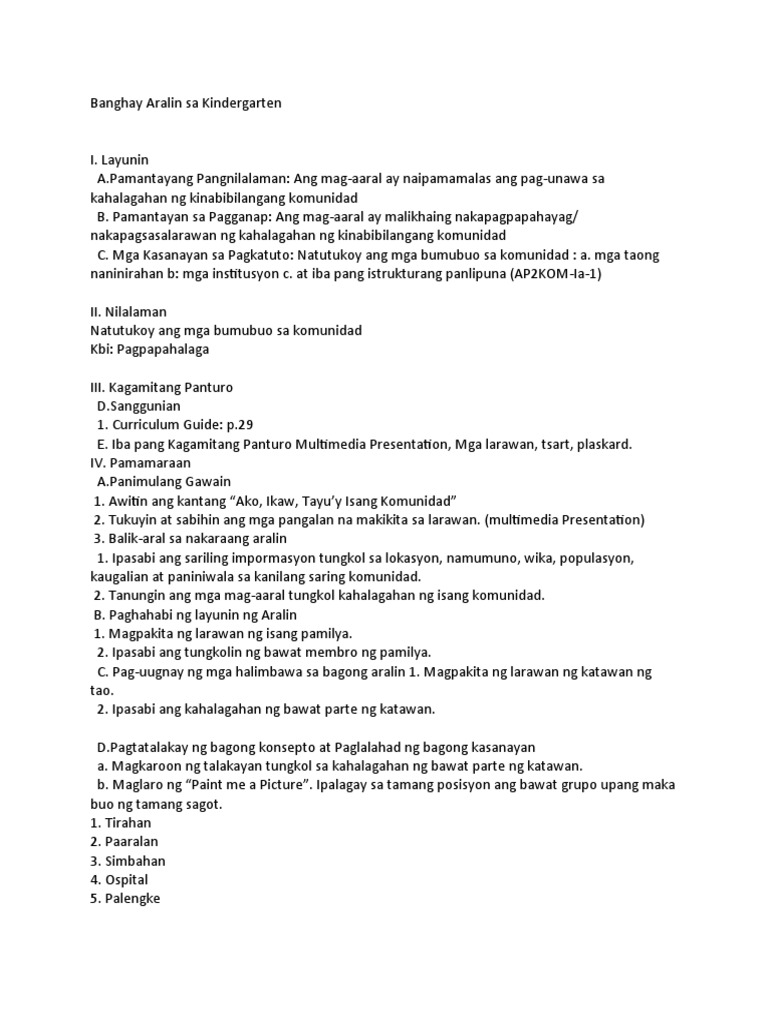 Banghay Aralin Sa Kindergarten | PDF