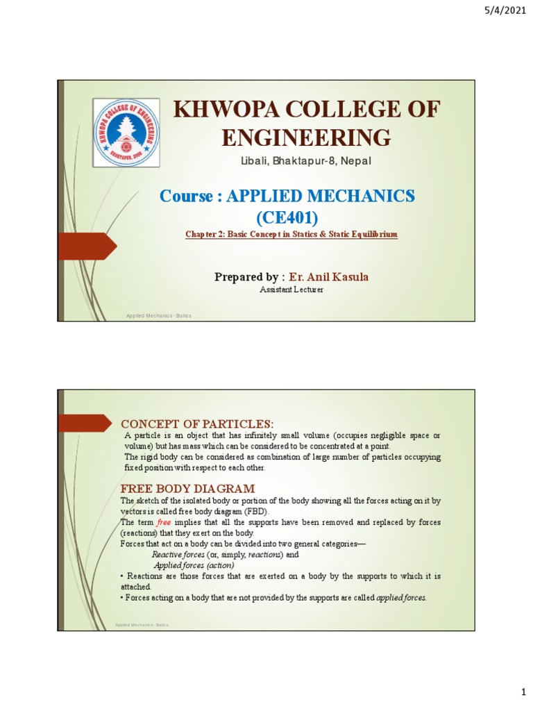 Chapter 2 - Basic Concept in Statics and Static Equilibrium | PDF | Force | Equations