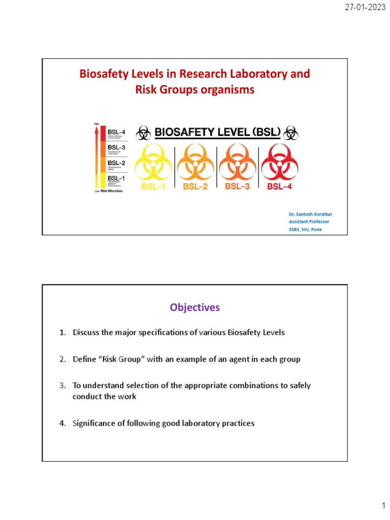 Biosafety Levels and Risk Group Organisms | PDF | Personal Protective ...