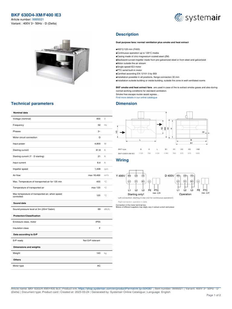 Systemair BKF 630D4-XM F400 IE3 | PDF | Electromagnetism | Metrology