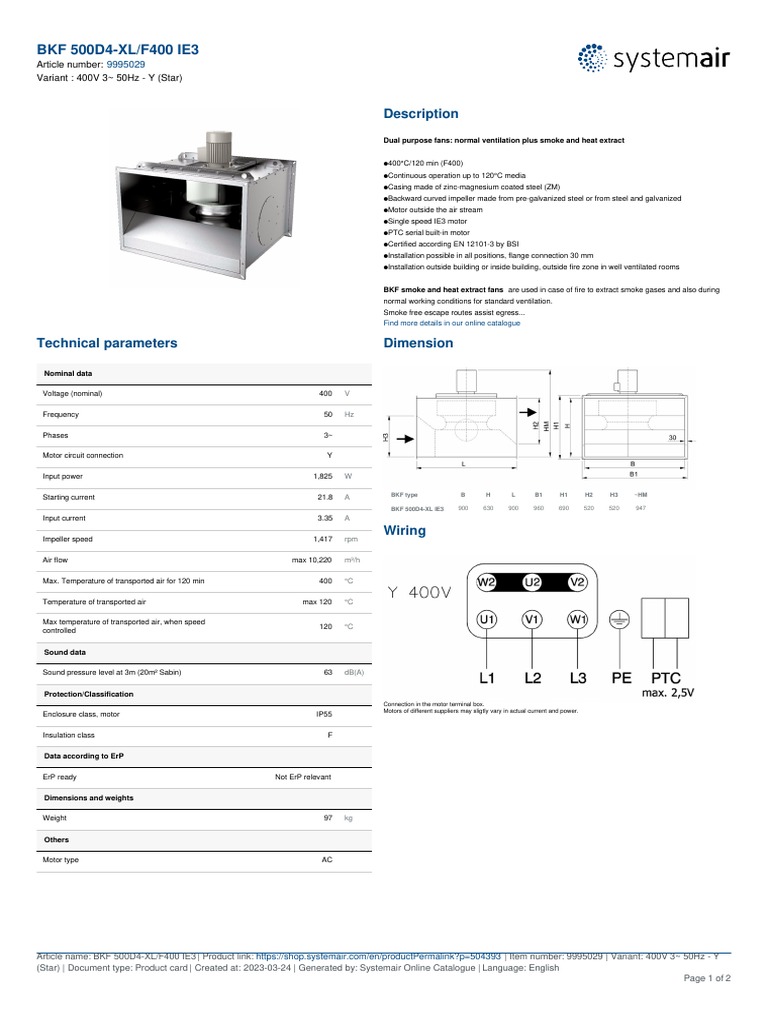 Systemair BKF 500D4-XL F400 IE3 | PDF | Electricity | Physical Quantities