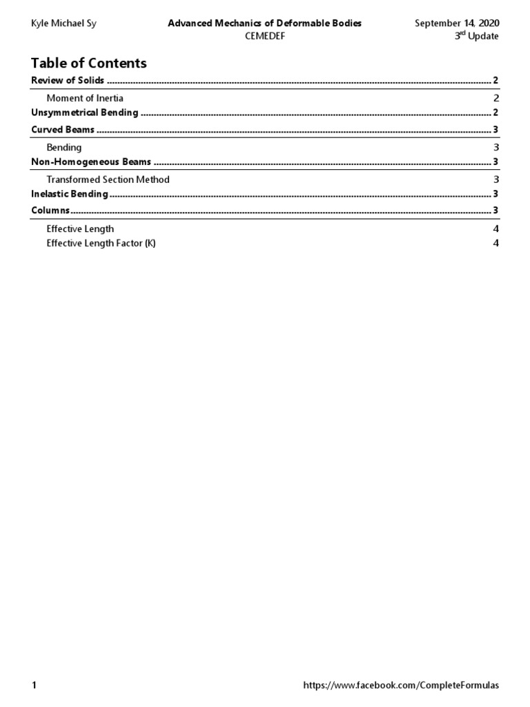 Advanced Mechanics of Deformable Bodies (CEMEDEF) Formulas | PDF ...