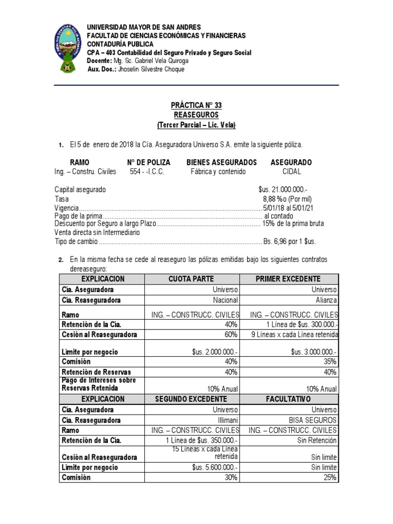 33 - REASEGUROS (Tercer Parcial) | PDF | Reaseguro | Seguro