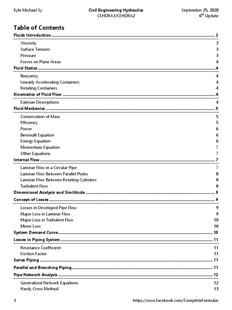 Civil Engineering Hydraulics (CEHDRA1 and CEHDRA2) Formulas | PDF ...