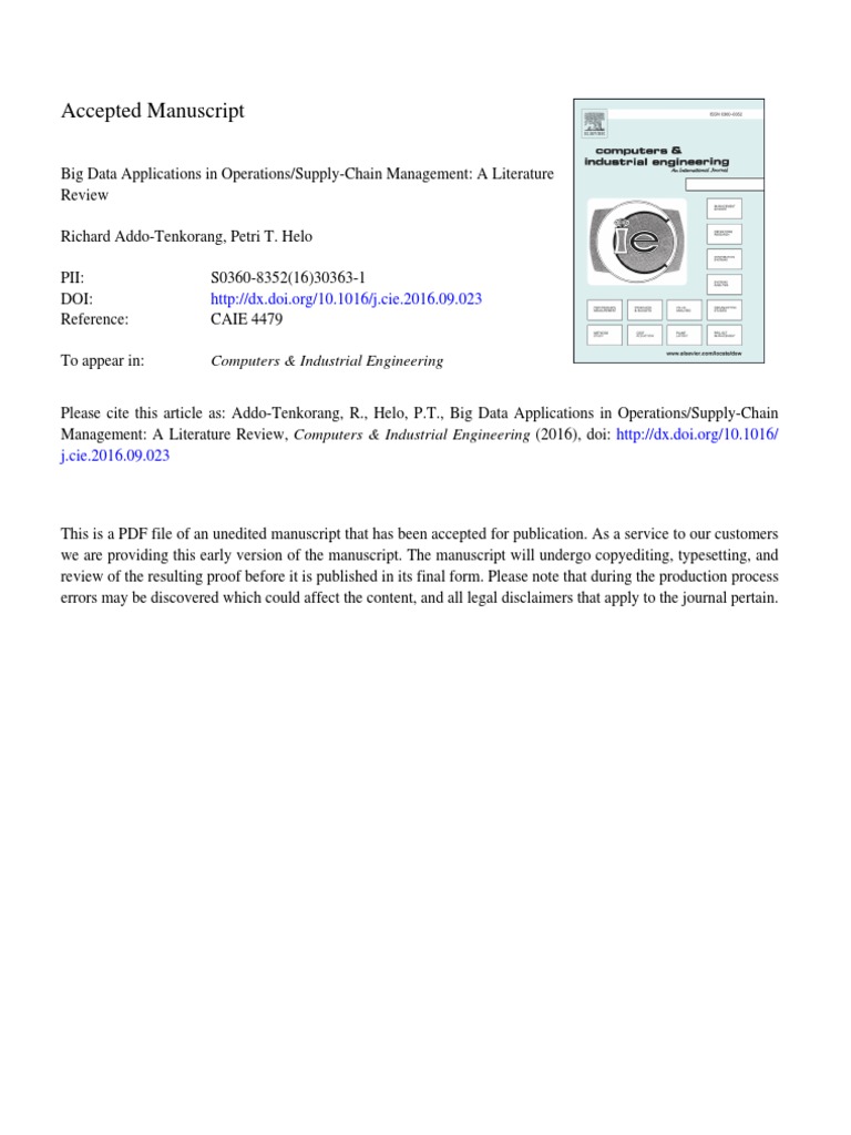 Big Data Applications in Operations/Supply-Chain Management: A Literature Review. | PDF | Big ...