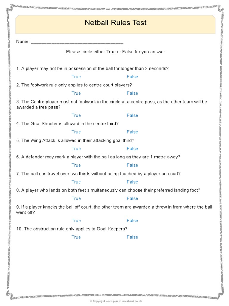 Netball Rules Test | PDF